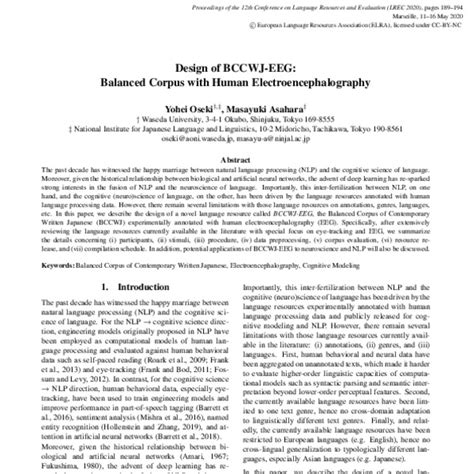 Design Of Bccwj Eeg Balanced Corpus With Human Electroencephalography Acl Anthology