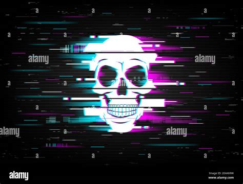 Glitch On Computer Screen With Smiling Human Skull Artificial