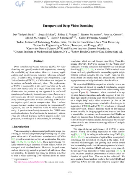 Pdf Unsupervised Deep Video Denoising