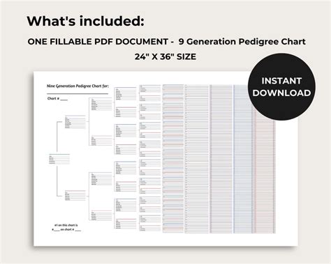9 Generation Pedigree Chart Genealogy Forms Printable Fillable 24in X