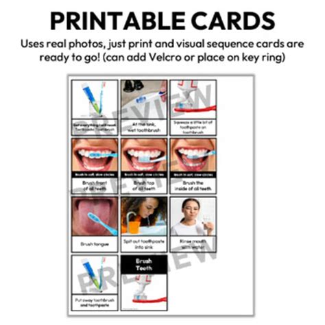 Brushing Teeth Visual Sequence Cards By Autism Grown Up Resource Center