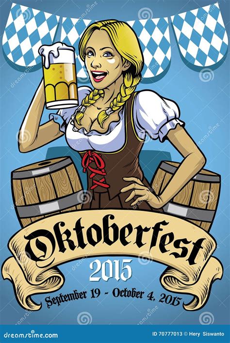 Oktoberfest Poster With Line Flat Icons In A Circle On Blue Background