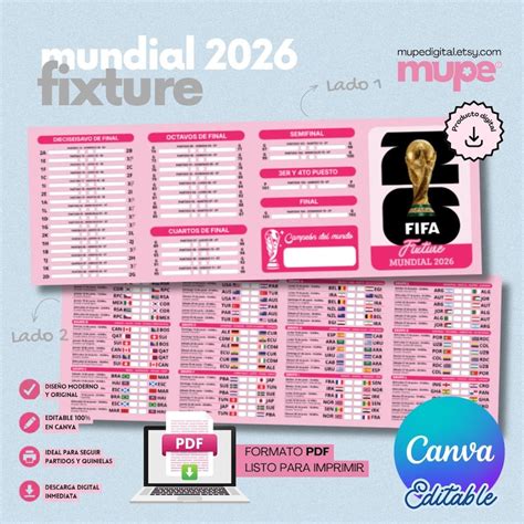 2026 World Cup Fixture Printable And Editable In Canva Downloadable Pdf Pink World Cup