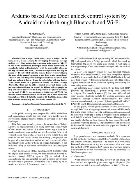 Pdf Arduino Based Auto Door Unlock Control System By Android Mobile