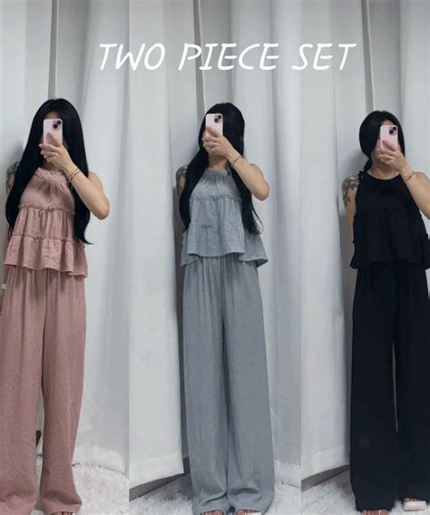 코디세트휴가룩 썸머 프릴 투피스 세트 캉캉나시 밴딩 플리츠 와이드 팬츠 에이블리