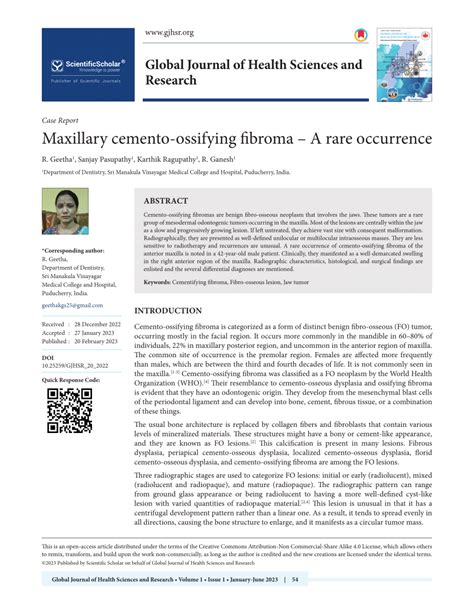 Pdf Maxillary Cemento Ossifying Fibroma A Rare Occurrence