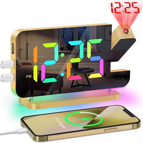Projection Alarm Clock 7 4 Led Mirror Digital Clocks Large Display With 180° Rotatable