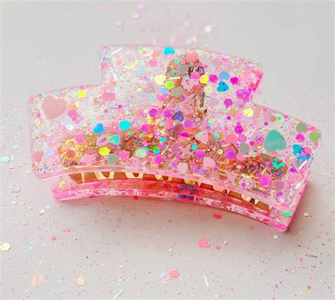 Valentines Pink Glitter Gold Claw Hair Clip Claw Clips Claw Hair