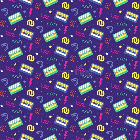 Pattern with Retro Cassettes. 90s Style Stock Illustration ...