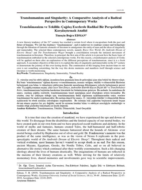 Transhumanism And Singularity A Comparat Pdf Transhumanism