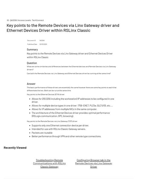 Key Points To The Remote Devices Via Linx Gateway Driver And Ethernet Devices Driver Within