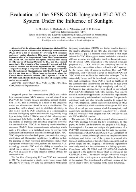 pdf evaluation of the sfsk ook integrated plc vlc system under the