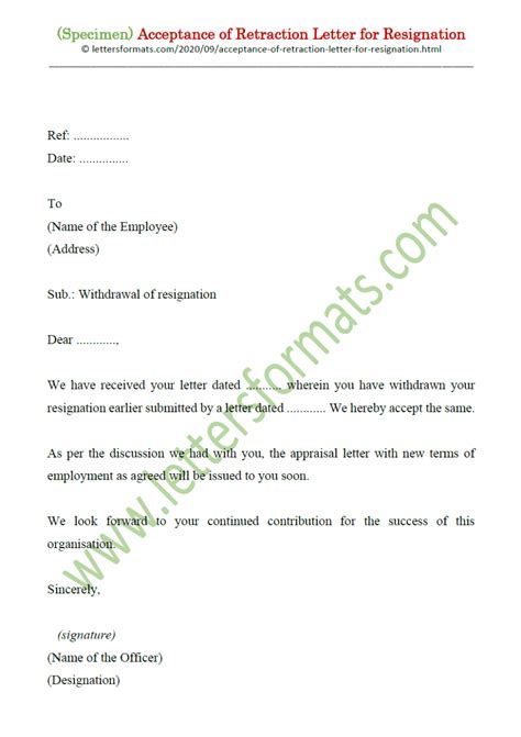 How To Retract Resignation Letter Sample Free Word Template