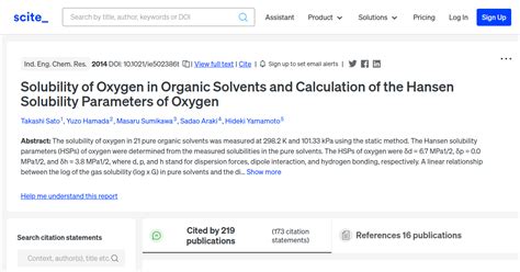 Solubility Of Oxygen In Organic Solvents And Calculation Of The Hansen Solubility Parameters Of