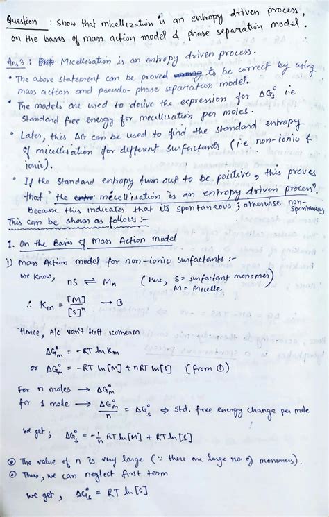 Solution Micellisation Is Entropy Driven Process Mass Action Model