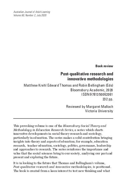 Pdf Post Qualitative Research And Innovative Methodologies