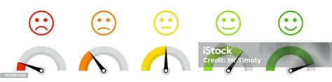 컬러 속도계 세트 미터 수준 좋고 나쁜 미터 컬러 스케일 계기 다른 색상의 표시기 게이지 대시 보드 스케일 표시기 고객 만족도 수준 미터 가득 찬에 대한 스톡 벡터 아트 및