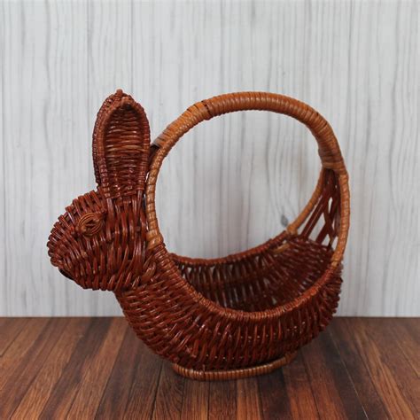 Vintage Woven Wicker Bunny Rabbit Baskets Of 3 Graduated Sizes Small