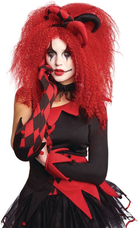 Womens Punky Jester Black Red Dress With Headband And Stockings Halloween Costume Assorted Sizes