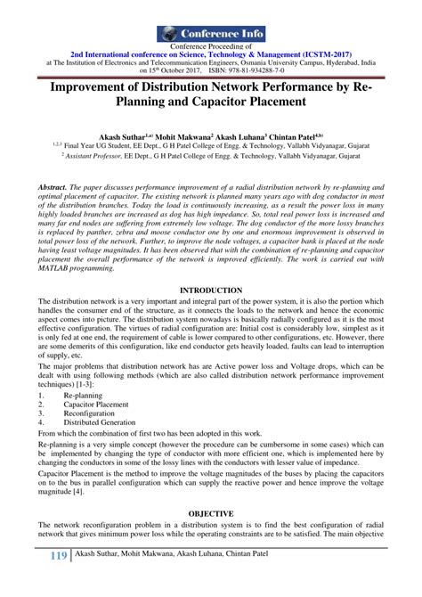 Pdf Improvement Of Distribution Network Performance By Re Planning And Capacitor Placement