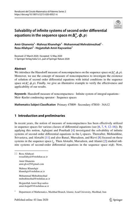 Pdf Solvability Of Infinite Systems Of Second Order Differential