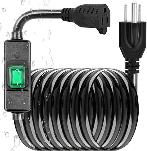 15 Feet Nema 5 15 Extension Cord With Waterproof On Off Switch In Line On Off