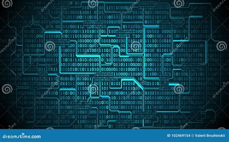 abstract futuristic electronic circuit board with binary code matrix