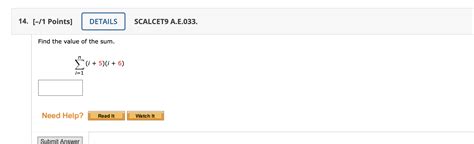 Solved Find The Value Of The Sum Chegg