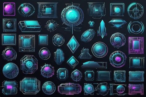 Premium Ai Image Big Collection Of Retro Futuristic Elements For Design Abstract Set Of Frames