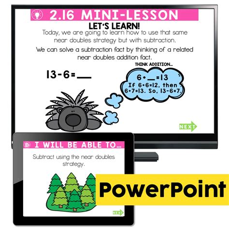 Lucky To Learn Math Subtract Near Doubles Lesson 216 Teaching Slides Powerpoint Lucky
