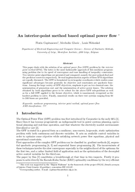 Pdf An Interior Point Method Based Optimal Power Flow