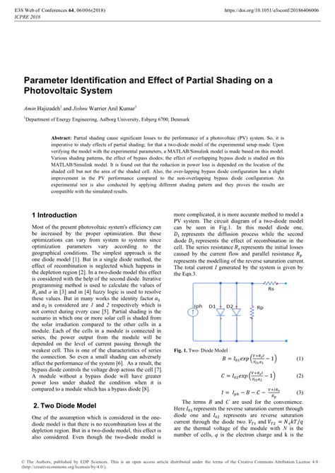 PDF Parameter Identification And Effect Of Partial Shading On A Photovoltaic System
