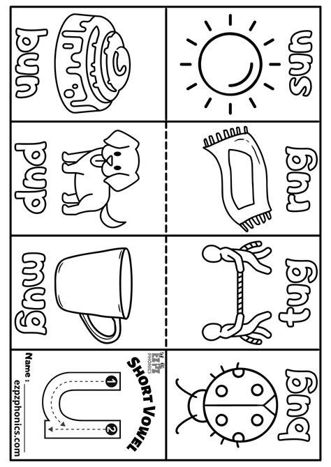 Short Vowel U Mini Coloring Book 1