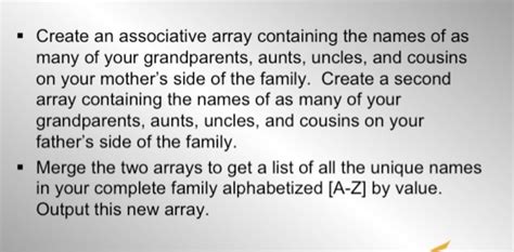 Solved Create An Associative Array Containing The Names Of