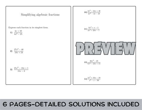 Simplifying Algebraic Fractions Harder Questions Worksheet With Detailed Solutions Teaching