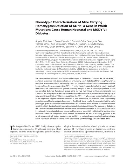 Pdf Phenotypic Characterization Of Mice Carrying Homozygous Deletion Of Klf11 A Gene In Which