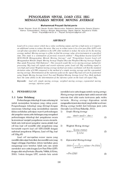 Pdf Pengolahan Sinyal Load Cell 5kg Menggunakan Metode Moving Average