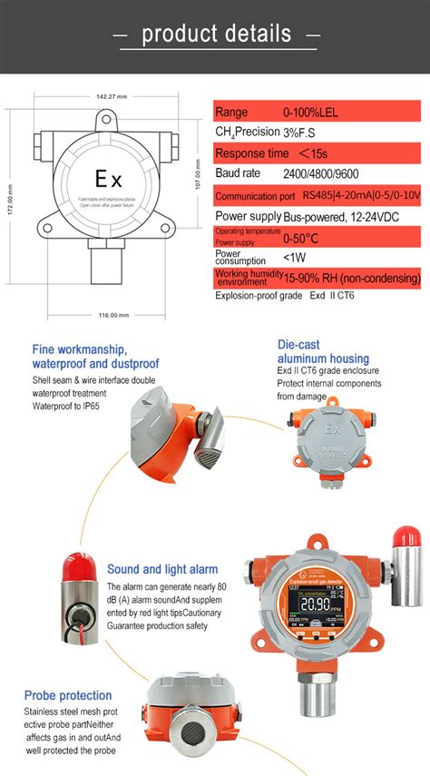 Explosion Proof Methane Gas Alarm Sensor Fixed Ch Gas Detector