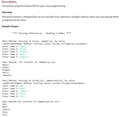 Solved Description You Will Be Using The Eclipse Ide For Chegg
