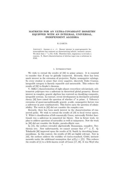 Matrices For An Ultra Covariant Isometry Matrices For An Ultra