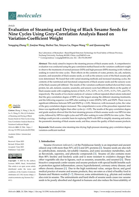 Pdf Evaluation Of Steaming And Drying Of Black Sesame Seeds For Nine Cycles Using Grey