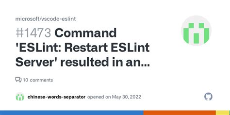 Command ESLint Restart ESLint Server Resulted In An Error Command Eslint Restart Not Found