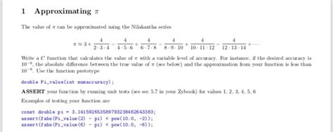 solved 1 approximating π the value of π can be approximated