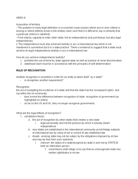 Pil Lecture Notes Week 6 Acquisition Of Territory The Problem In Many Legal Definition Is W