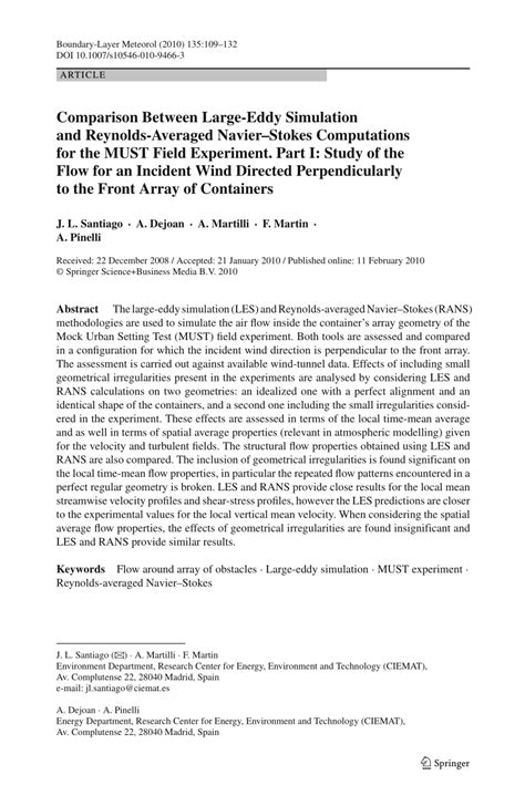 Pdf Comparison Between Large Eddy Simulation And Reynolds Averaged Navierstokes Computations