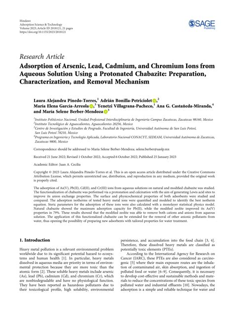 Pdf Adsorption Of Arsenic Lead Cadmium And Chromium Ions From Aqueous Solution Using A