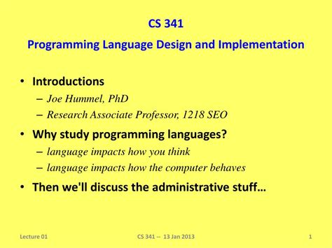 Ppt Cs 341 Programming Language Design And Implementation Powerpoint