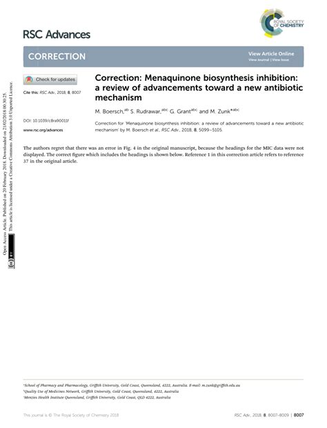 Pdf Correction Menaquinone Biosynthesis Inhibition A Review Of Advancements Toward A New