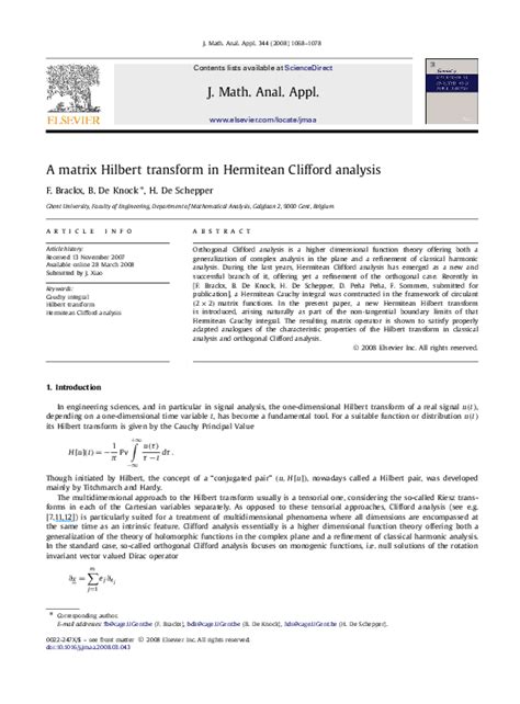 Pdf A Matrix Hilbert Transform In Hermitean Clifford Analysis