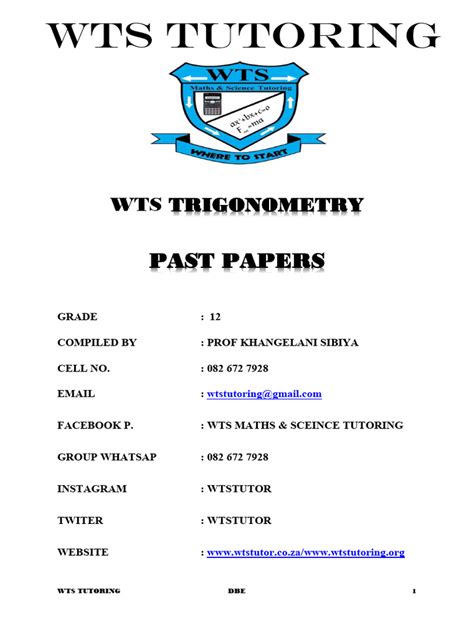 Wts 12 Trigonometry Questions Pdf Home And Garden Science And Mathematics